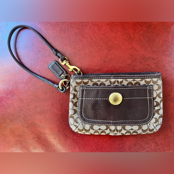 Coach | Bags | Coach Emblem Wristlet Zipper Pouch Brown Letter C ...